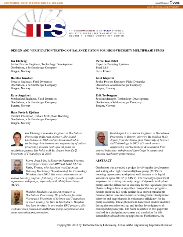 (PDF) Design and Verification Testing Of Balance Piston for High ...
