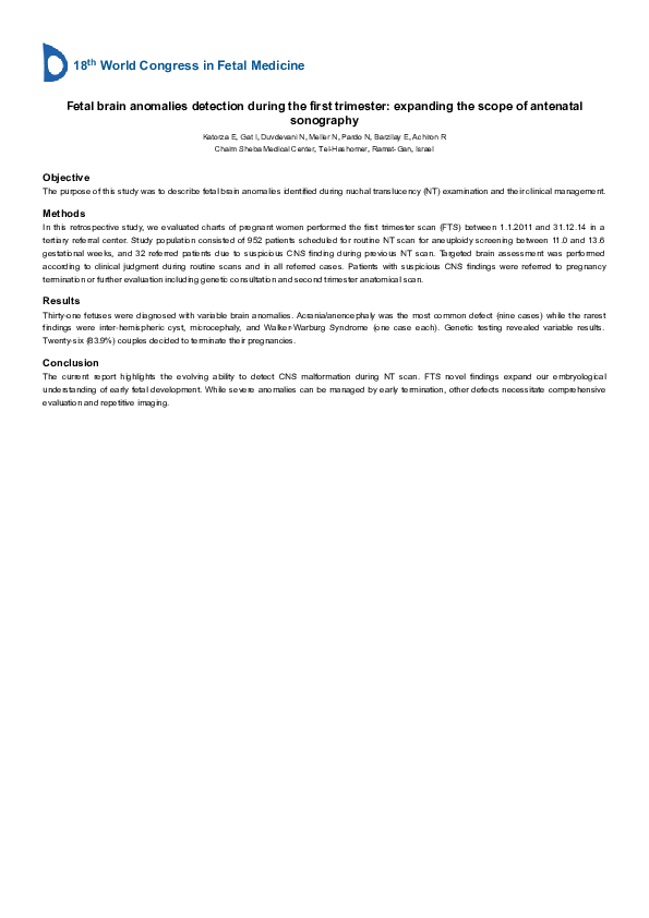 (PDF) Fetal brain anomalies detection during the first trimester: expanding the scope of ...