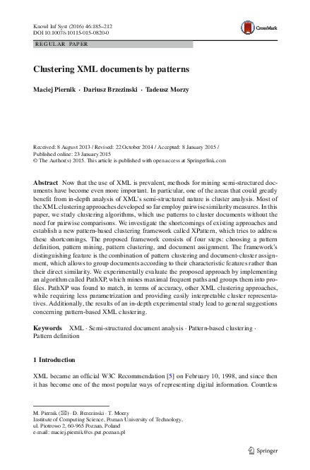 (PDF) Clustering XML documents by patterns