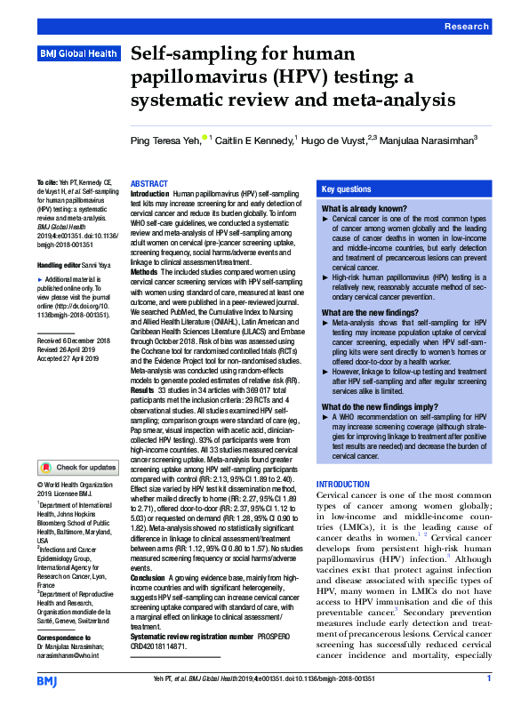 (PDF) Self-sampling for human papillomavirus (HPV) testing: a ...