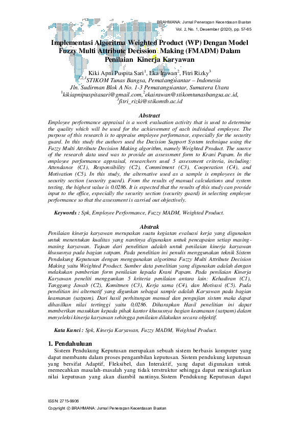 (PDF) Implementasi Algoritma Weighted Product (WP) Dengan Model Fuzzy Multi Attribute Decission ...
