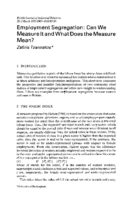 (PDF) Employment Segregation: Can We Measure It and What Does the ...
