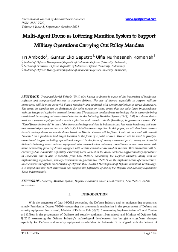 (PDF) Multi-Agent Drone as Loitering Munition System to Support ...