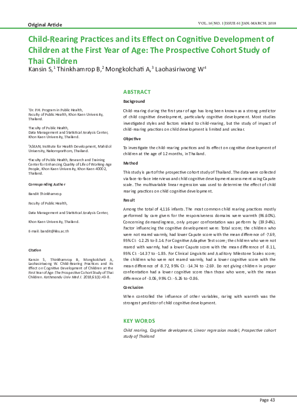 (PDF) Child-Rearing Practices and its Effect on Cognitive Development ...