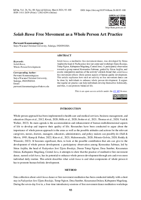 (PDF) Solah Bawa Free Movement as a Whole Person Art Practice