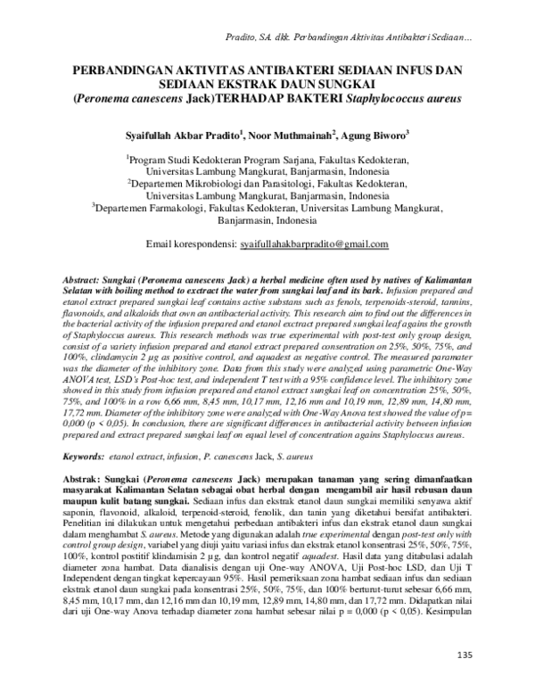(PDF) Perbandingan Aktivitas Antibakteri Sediaan Infus dan Sediaan Ekstrak Daun Sungkai ...