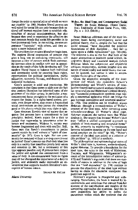 (PDF) Weber, the Ideal Type, and Contemporary Social Theory