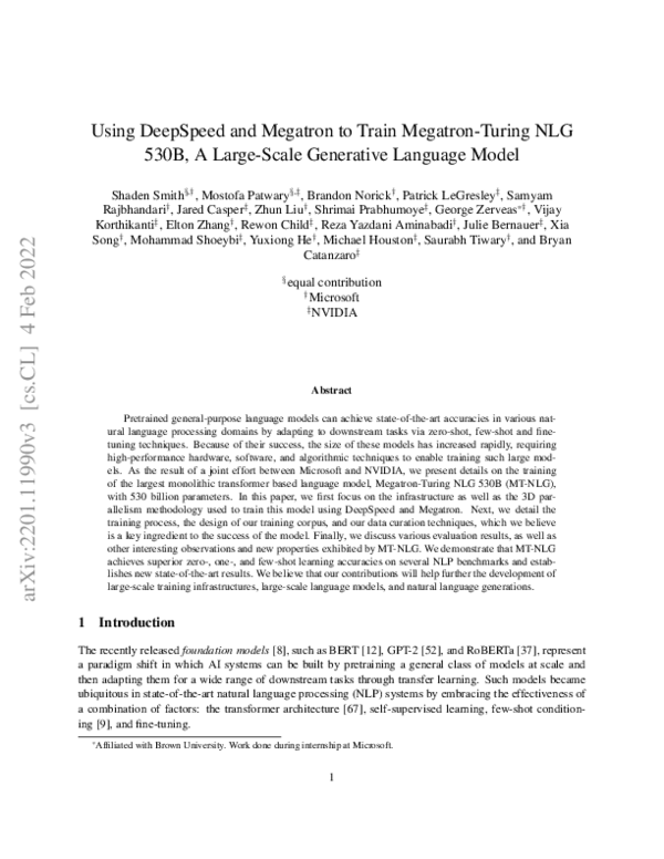 (PDF) Using DeepSpeed and Megatron to Train Megatron-Turing NLG 530B, A Large-Scale Generative ...