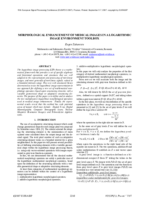 (PDF) Morphological Enhancement of Medical Images in a Logarithmic Image Environment
