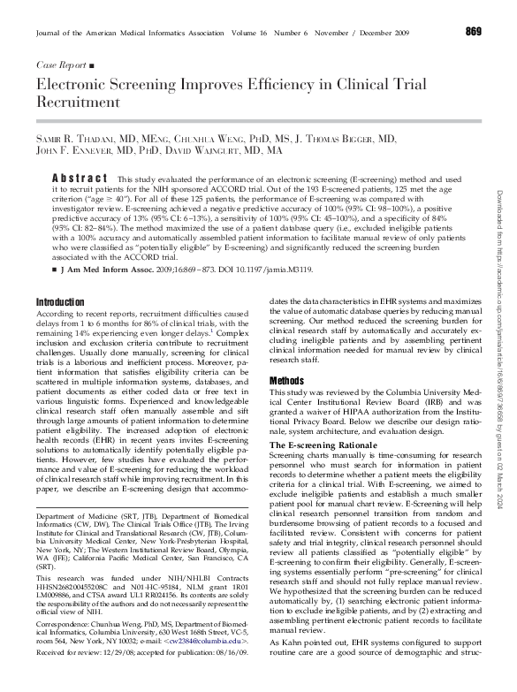 (PDF) Electronic Screening Improves Efficiency in Clinical Trial ...