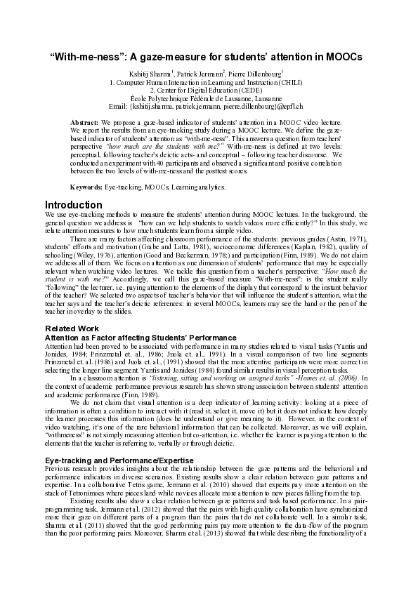 (PDF) “With-me-ness”: A gaze-measure for students’ attention in MOOCs