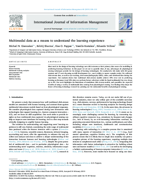 (PDF) Multimodal data as a means to understand the learning experience