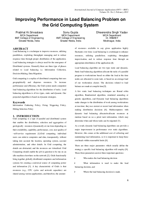 Pdf Improving Performance In Load Balancing Problem On The Grid Computing System