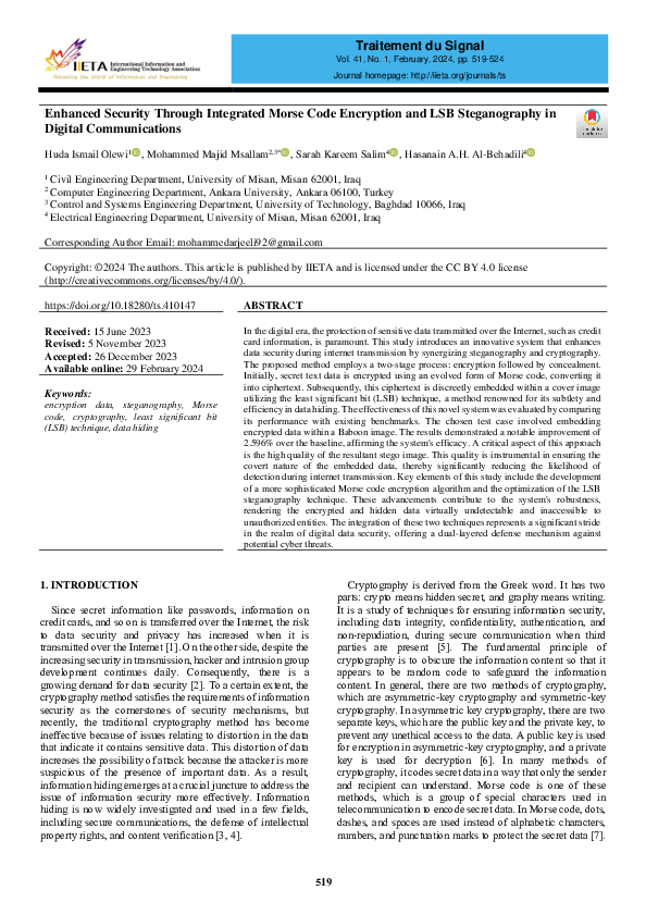 (PDF) Enhanced Security Through Integrated Morse Code Encryption and LSB Steganography in ...