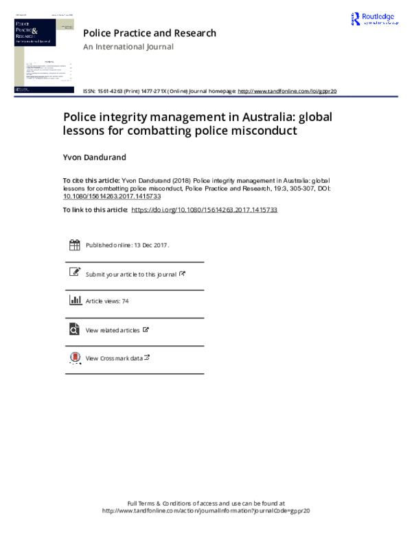 (PDF) Police integrity management in Australia: global lessons for ...