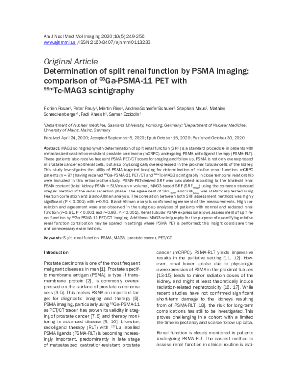 (PDF) Determination of split renal function by PSMA imaging: comparison ...