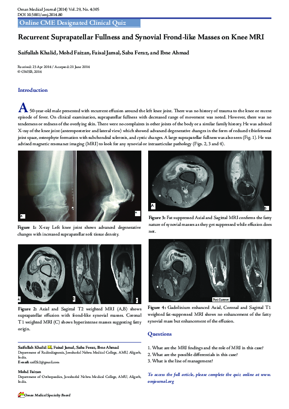 (PDF) Recurrent Suprapatellar Fullness and Synovial Frond-like Masses ...