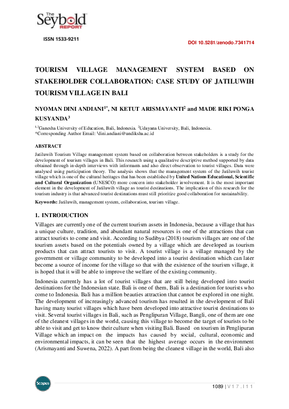 (PDF) Tourism Village Management System Based on Stakeholder Collaboration: Case Study of ...