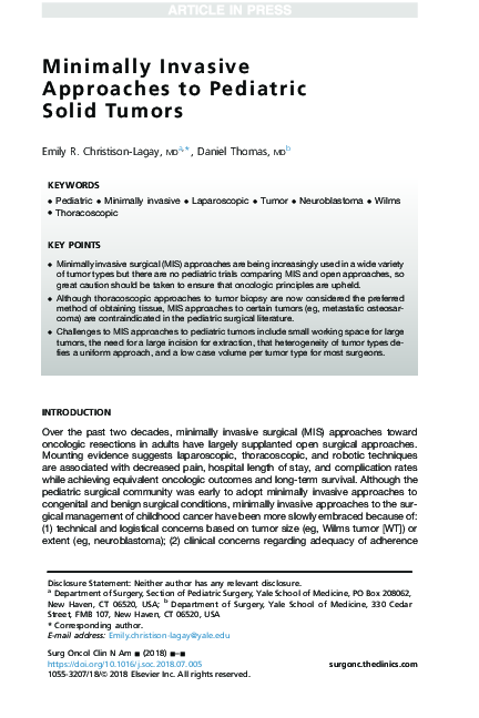 (PDF) Minimally Invasive Approaches to Pediatric Solid Tumors