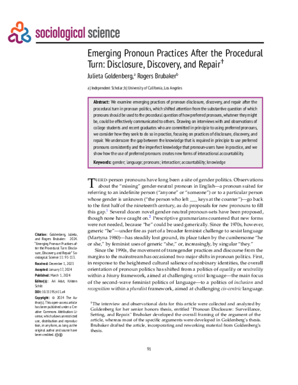 (PDF) Emerging Pronoun Practices After the Procedural Turn: Disclosure ...