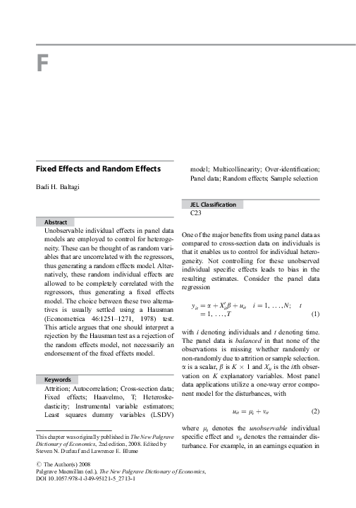 (PDF) Fixed Effects and Random Effects