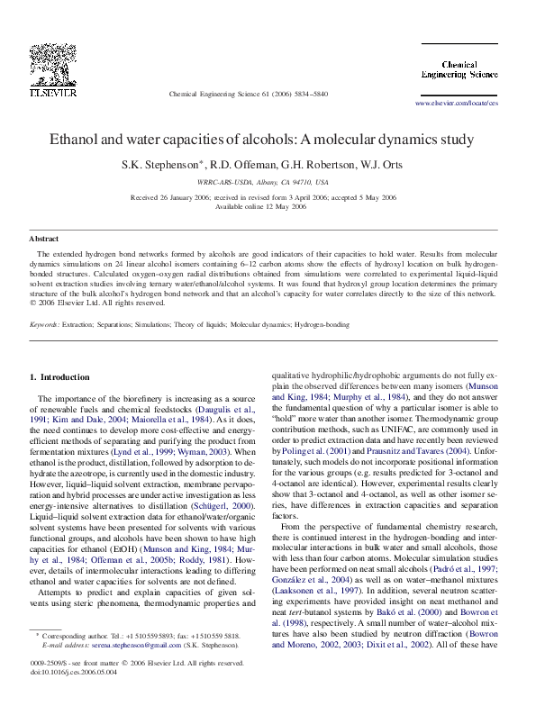 (PDF) Ethanol and water capacities of alcohols: A molecular dynamics study