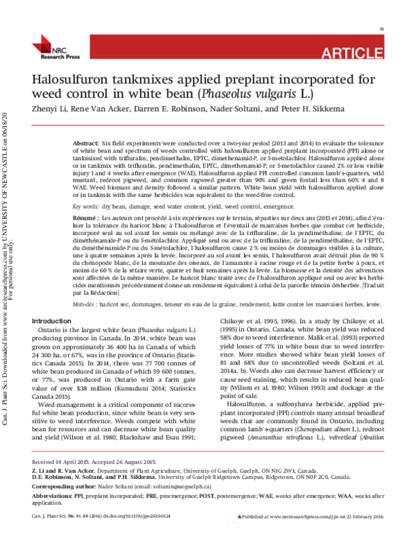 (PDF) Halosulfuron tankmixes applied preplant incorporated for weed ...