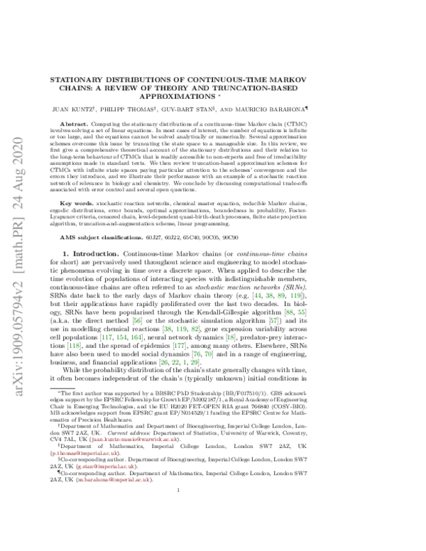 (PDF) Stationary distributions of continuous-time Markov chains: a review of theory and ...