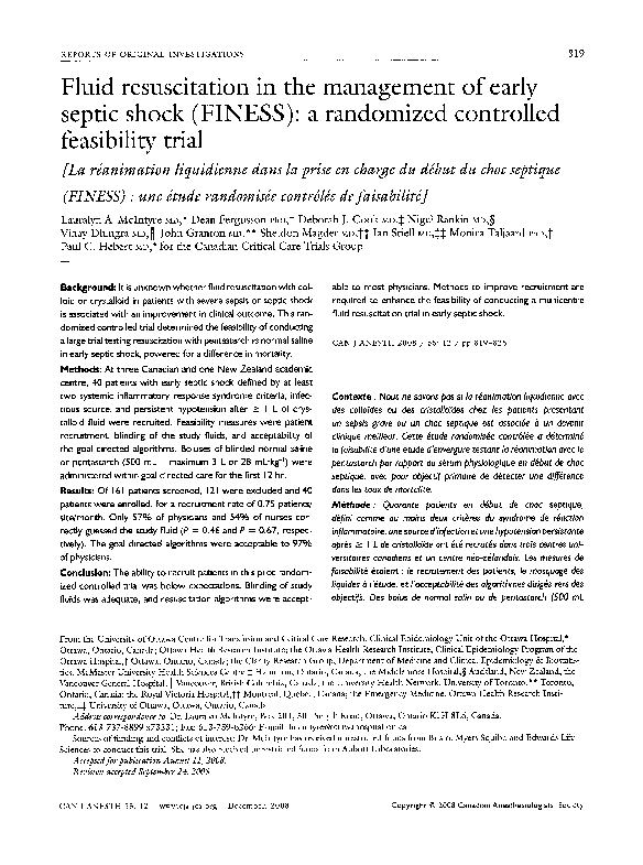 (PDF) Fluid resuscitation in the management of early septic shock ...