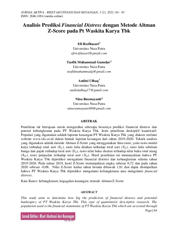 (PDF) Analisis Prediksi Financial Distress Dengan Metode Altman Z-Score ...