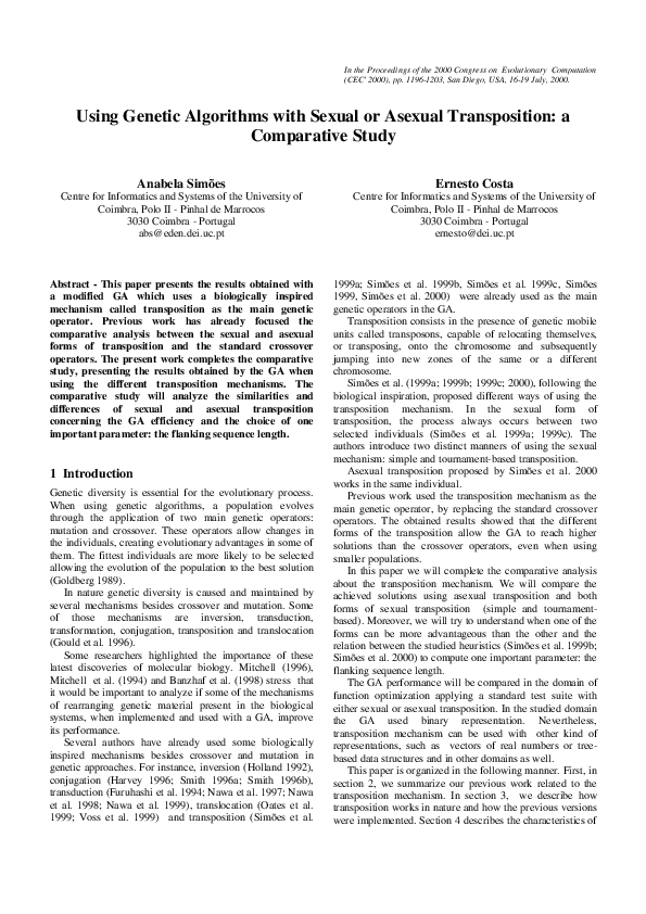 Pdf Using Genetic Algorithms With Sexual Or Asexual Transposition A