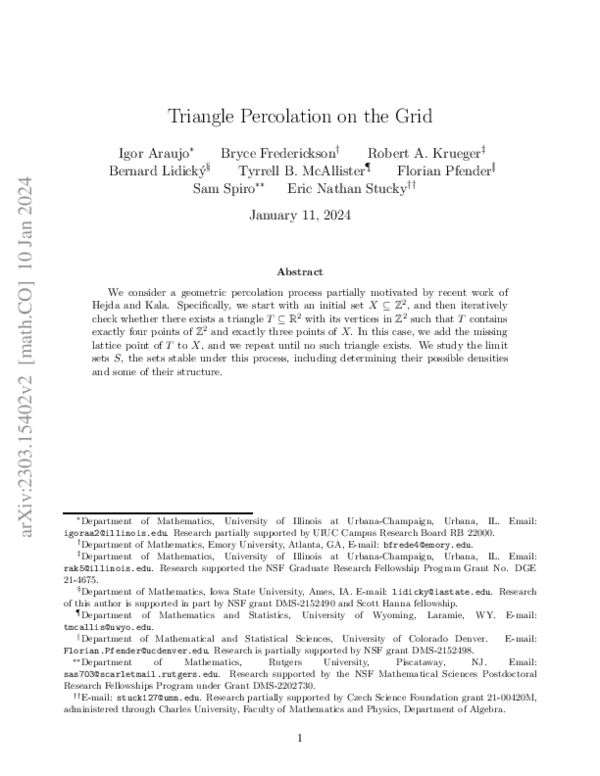 (PDF) Triangle Percolation on the Grid