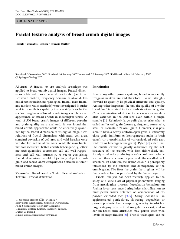 (PDF) Fractal texture analysis of bread crumb digital images