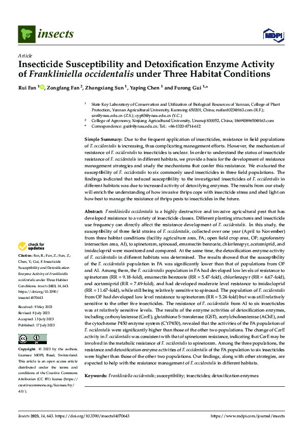 (PDF) Insecticide Susceptibility and Detoxification Enzyme Activity of ...