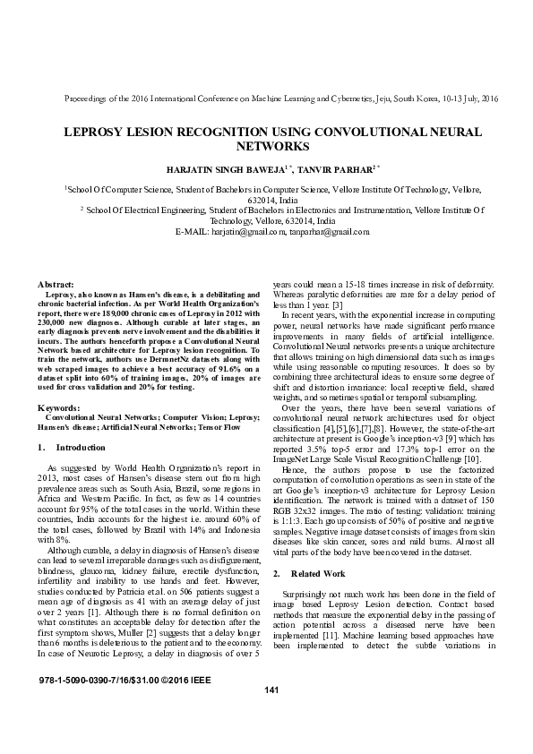 (PDF) Leprosy lesion recognition using convolutional neural networks