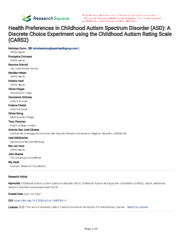 (PDF) Health Preferences in Childhood Autism Spectrum Disorder (ASD): A ...
