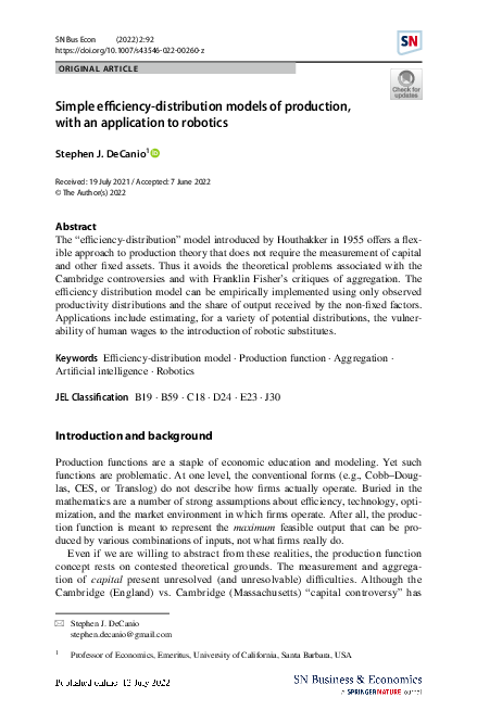 (PDF) Simple efficiency-distribution models of production, with an application to robotics ...