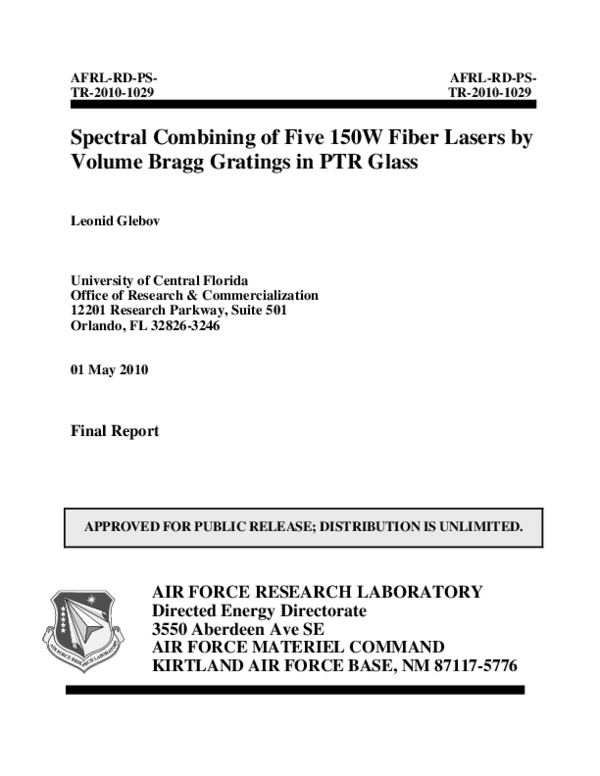 (PDF) Spectral Combining of Five 150W Fiber Lasers by Volume Bragg ...