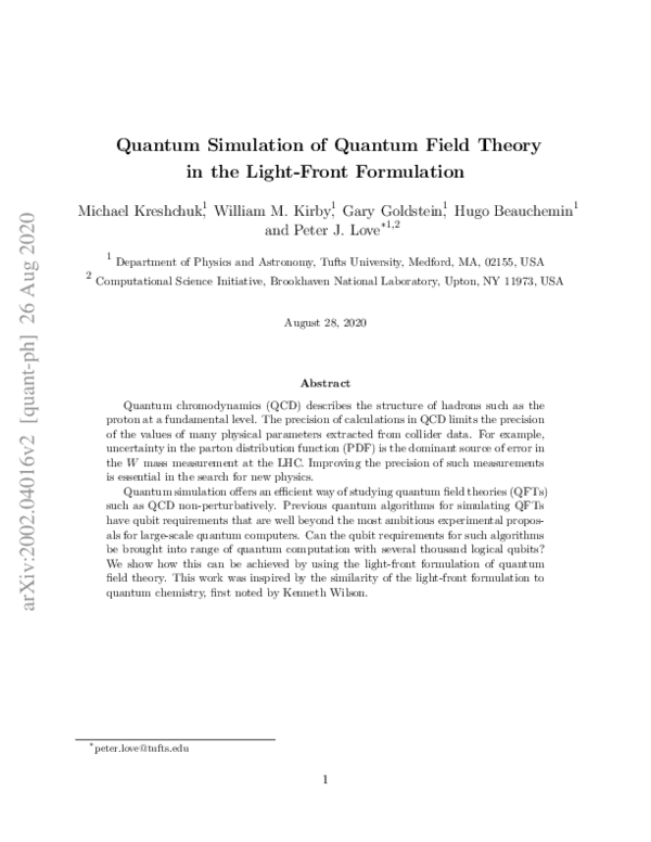Pdf Quantum Simulation Of Quantum Field Theory In The Light Front Formulation