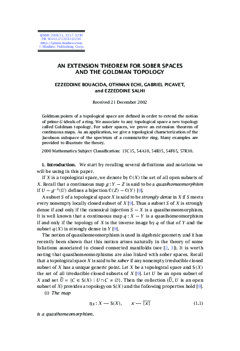 (PDF) An extension theorem for sober spaces and the Goldman topology