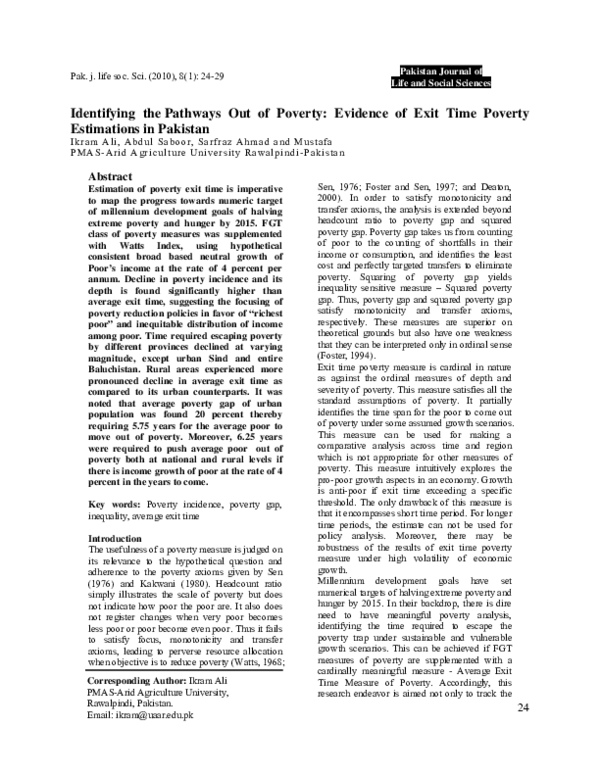 (PDF) Identifying the pathways out of poverty: Evidence of exit time ...