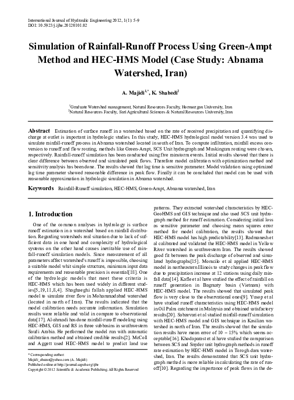 (PDF) Simulation of rainfall-runoff process by ANNs and HEC-HMS model