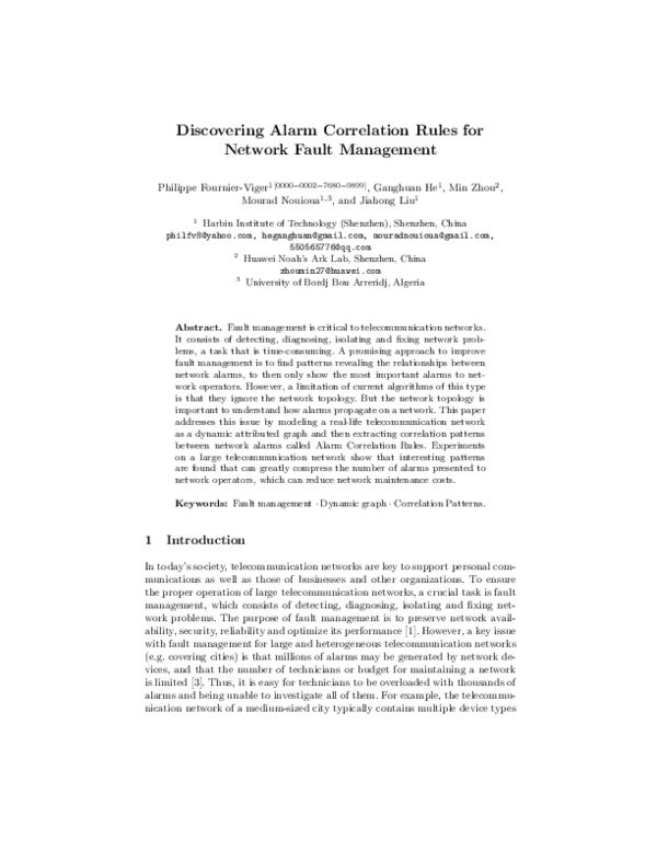 (PDF) Discovering Alarm Correlation Rules for Network Fault Management