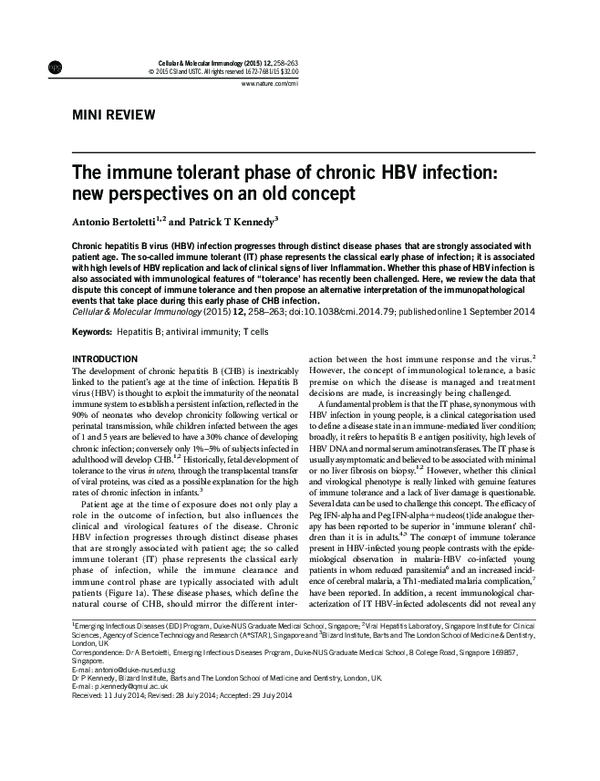 (PDF) The immune tolerant phase of chronic HBV infection: new ...
