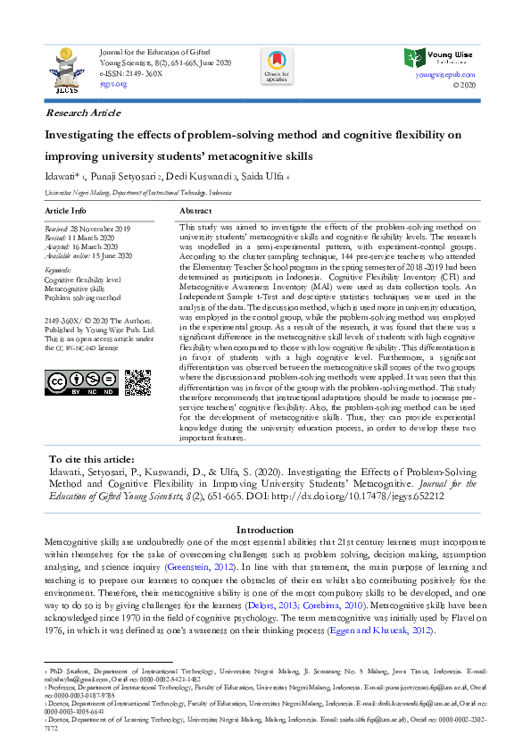 (PDF) Investigating the effects of problem-solving method and cognitive flexibility on improving ...