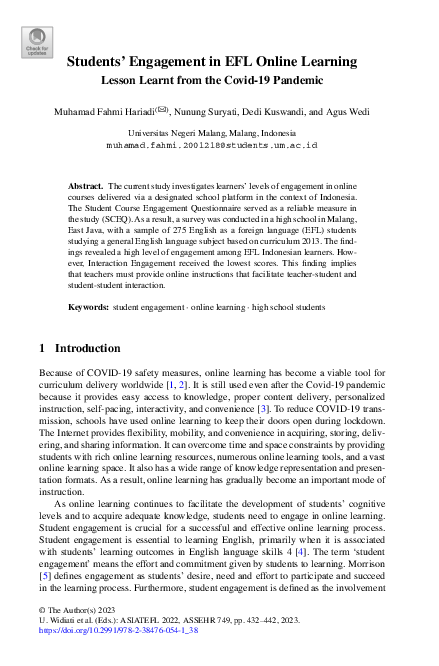 (PDF) Students’ Engagement in EFL Online Learning