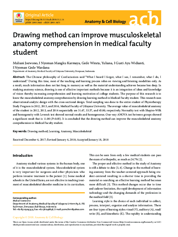 (PDF) Drawing method can improve musculoskeletal anatomy comprehension ...