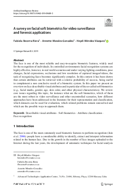 Pdf A Survey On Facial Soft Biometrics For Video Surveillance And