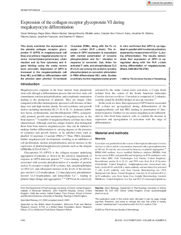 (PDF) Expression of the collagen receptor glycoprotein VI during ...