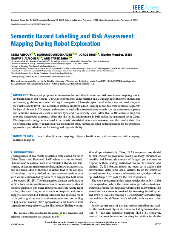 (PDF) Semantic Hazard Labelling and Risk Assessment Mapping During Robot Exploration
